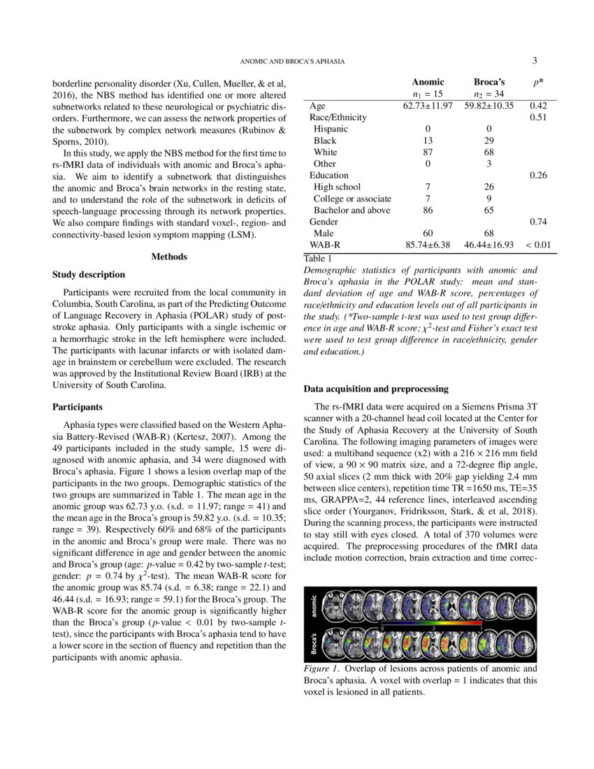 Network-based Statistics Distinguish Anomic and Broca Aphasia | DeepAI