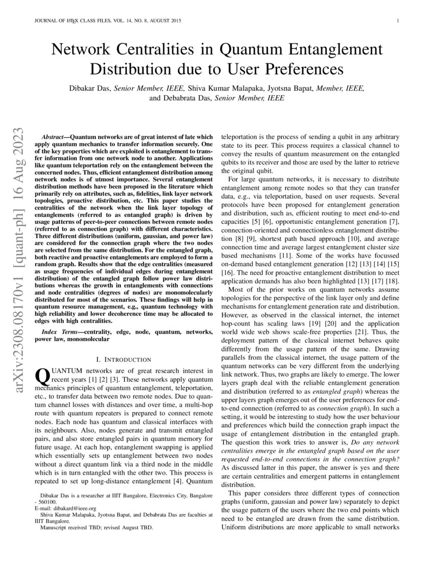 Network Centralities in Quantum Entanglement Distribution due to User Preferences | DeepAI