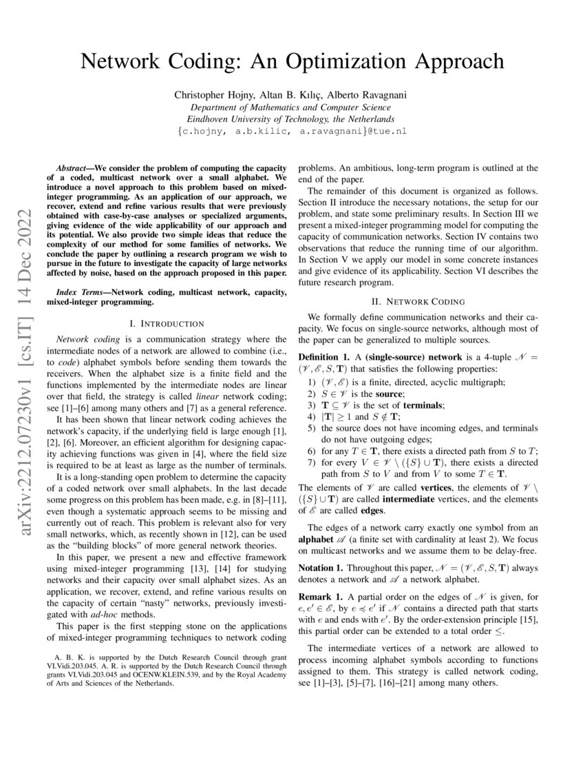 Network Coding: An Optimization Approach | DeepAI