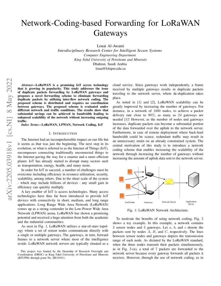 Network-Coding-based Forwarding for LoRaWAN Gateways | DeepAI