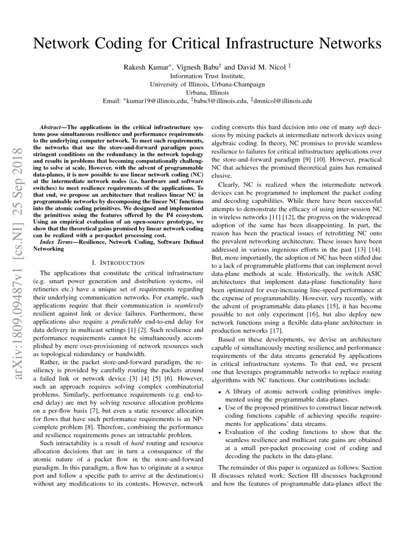 Network Coding for Critical Infrastructure Networks | DeepAI
