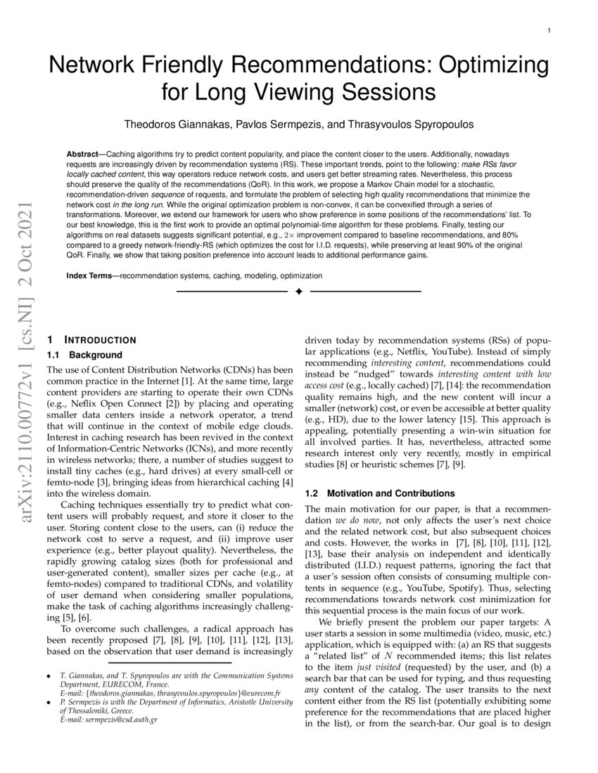 Network Friendly Recommendations: Optimizing for Long Viewing Sessions ... Network Friendly Recommendations: Optimizing for Long Viewing Sessions ...