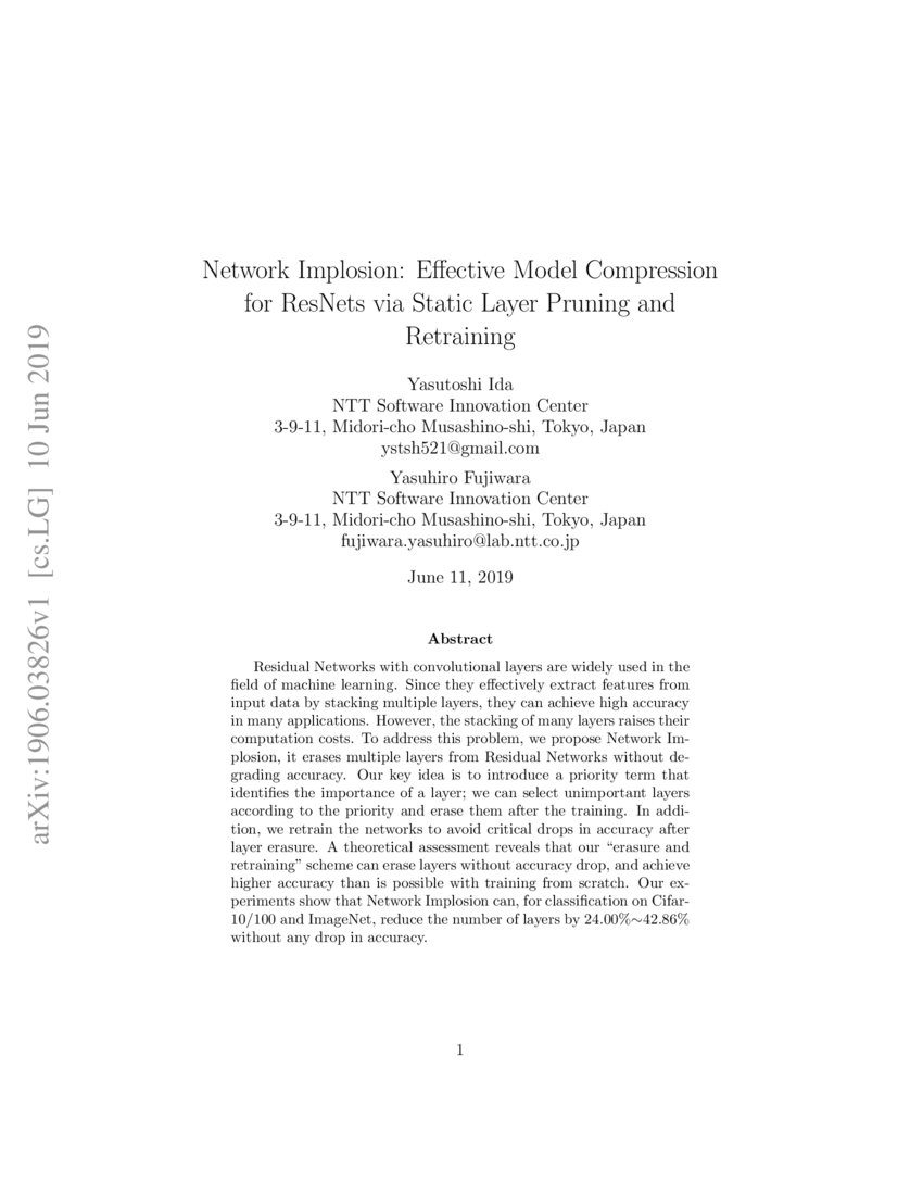 Network Implosion: Effective Model Compression for ResNets via Static ...