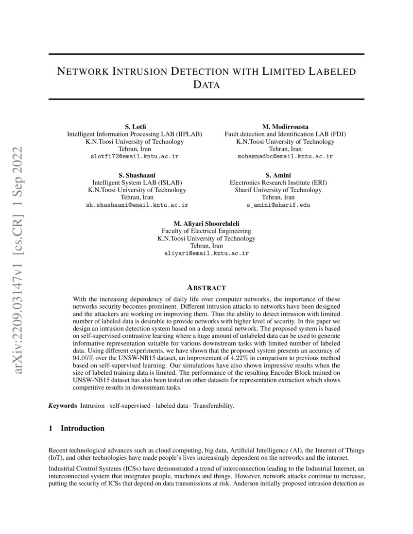 Network Intrusion Detection With Limited Labeled Data Deepai