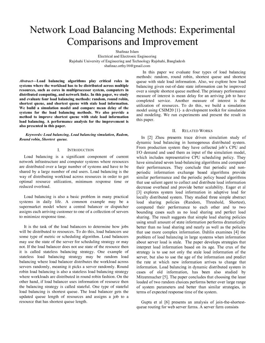 Network Load Balancing Methods: Experimental Comparisons and Improvement | DeepAI