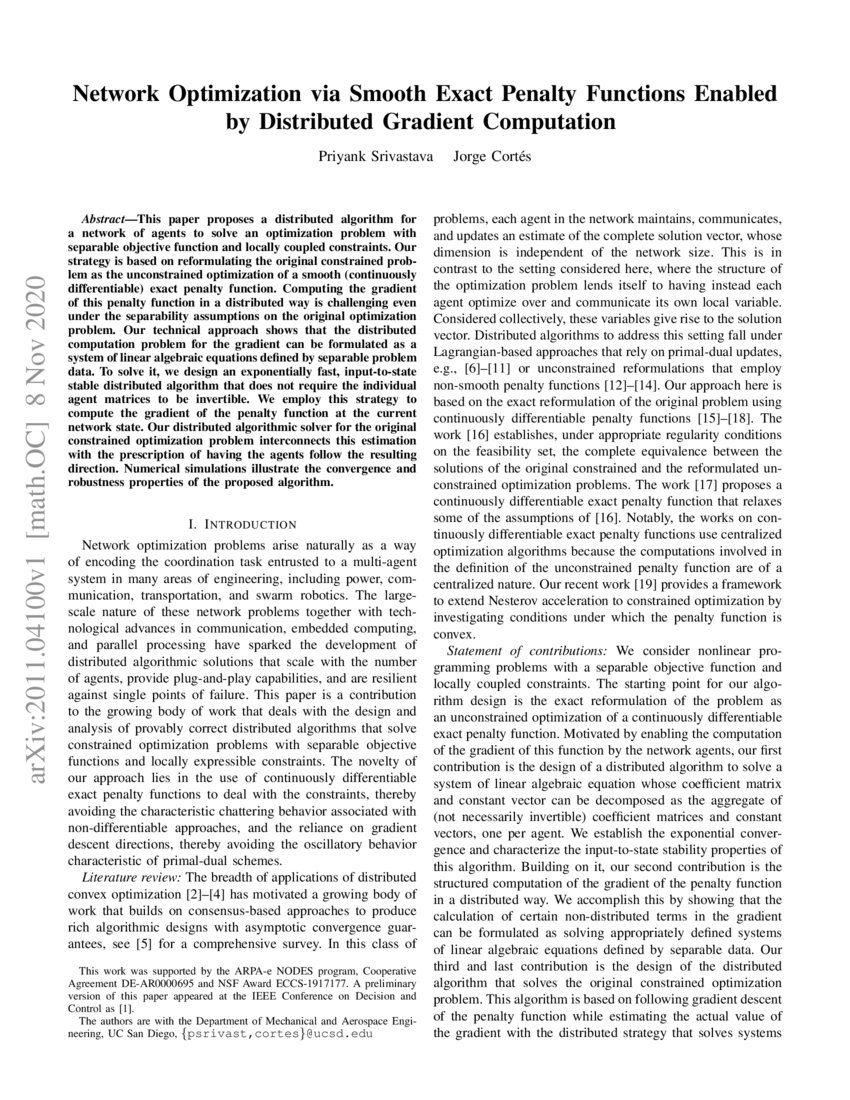 Network Optimization Via Smooth Exact Penalty Functions Enabled By Distributed Gradient