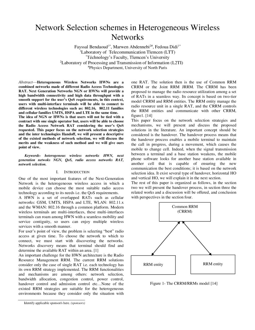 Network Selection schemes in Heterogeneous Wireless Networks | DeepAI