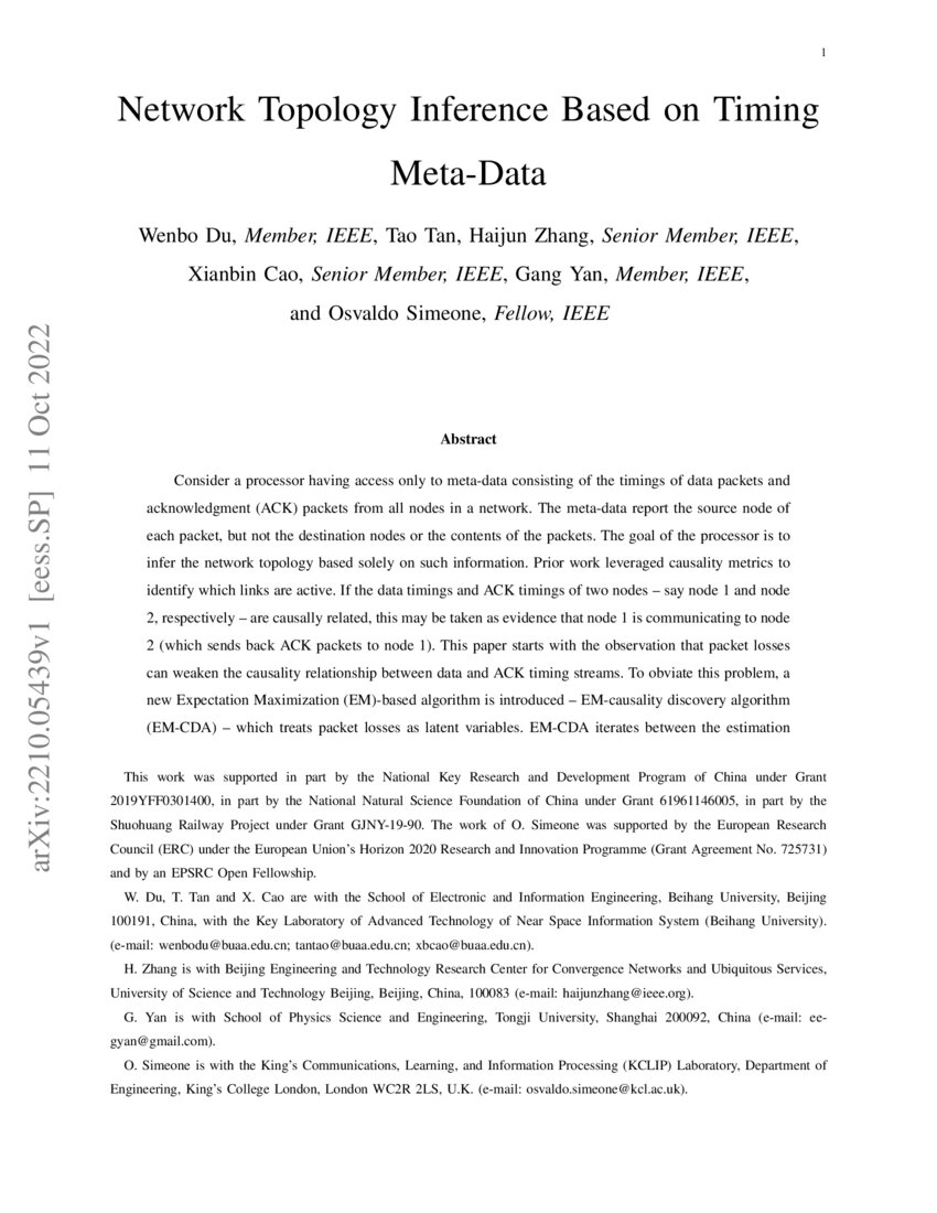 Network Topology Inference based on Timing Meta-Data | DeepAI