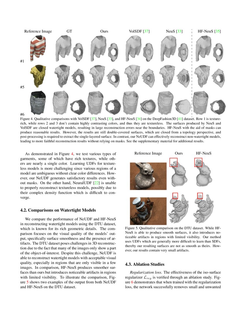 NeUDF: Learning Unsigned Distance Fields from Multi-view Images for Reconstructing Non ...