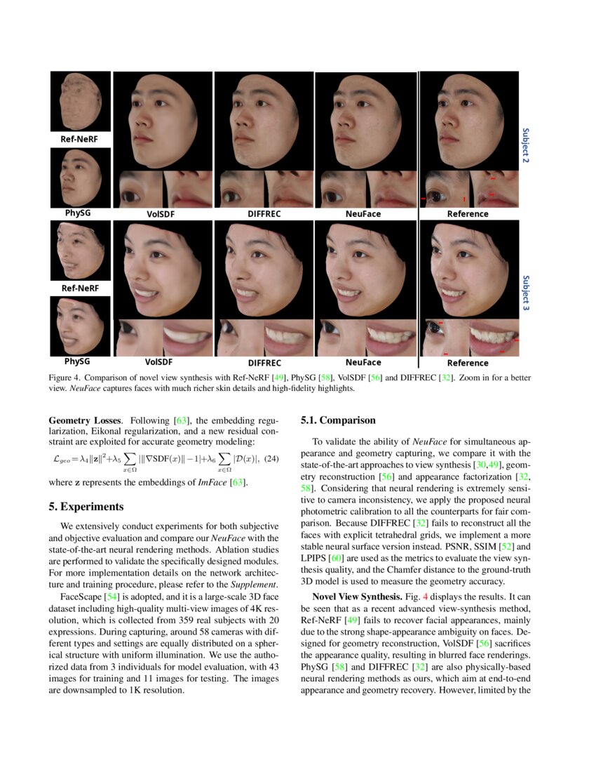 NeuFace: Realistic 3D Neural Face Rendering from Multi-view Images | DeepAI