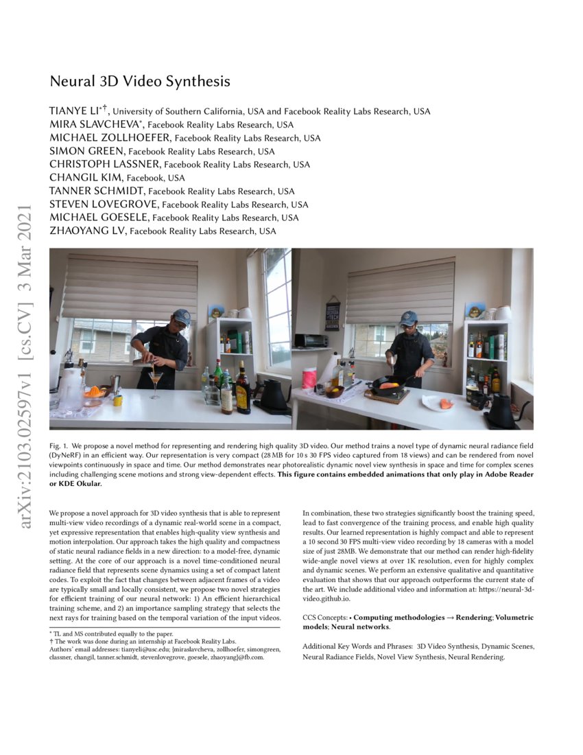 Neural 3D Video Synthesis | DeepAI