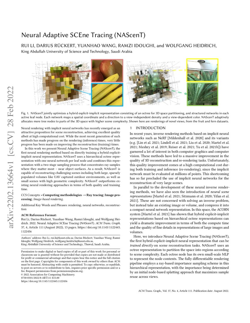 Neural Adaptive SCEne Tracing | DeepAI