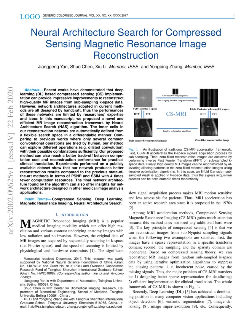 Neural Architecture Search for Compressed Sensing Magnetic Resonance Image Reconstruction | DeepAI