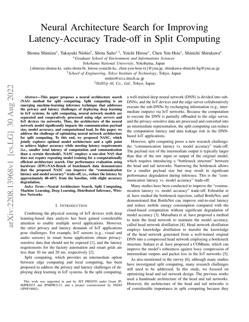 Neural Architecture Search for Improving Latency-Accuracy Trade-off in Split Computing | DeepAI