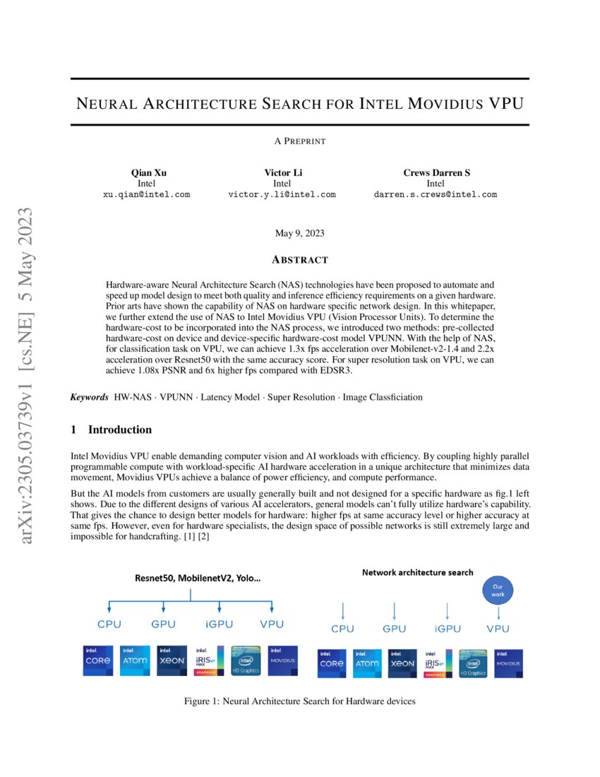 Neural Architecture Search for Intel Movidius VPU | DeepAI