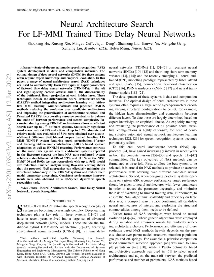 Neural Architecture Search For LF-MMI Trained Time Delay Neural Networks | DeepAI