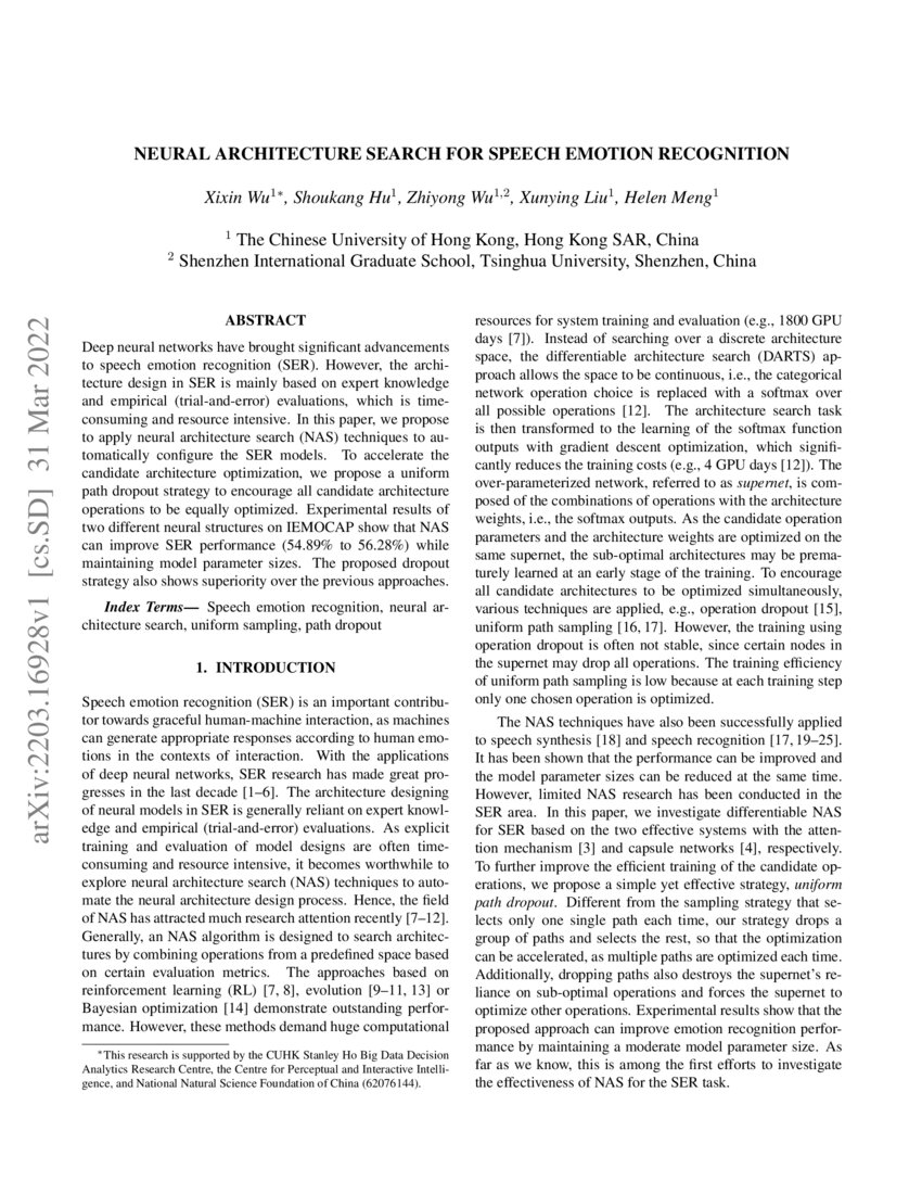 Neural Architecture Search For Speech Emotion Recognition Deepai