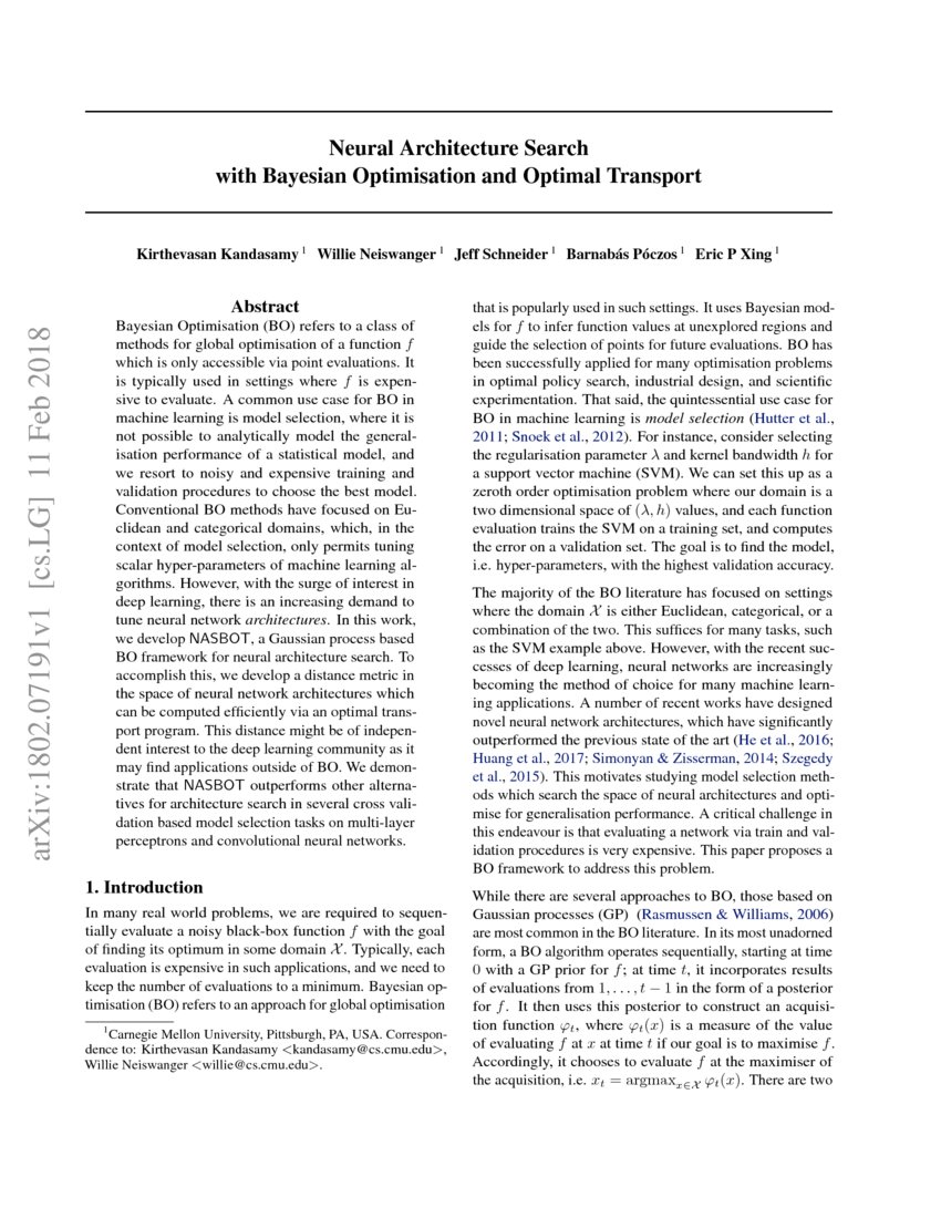 Neural Architecture Search with Bayesian Optimisation and Optimal Transport | DeepAI