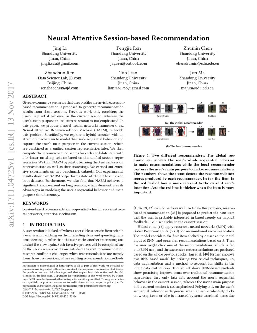 Neural Attentive Session-based Recommendation | DeepAI