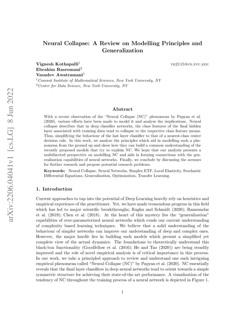 Neural Collapse: A Review on Modelling Principles and Generalization | DeepAI