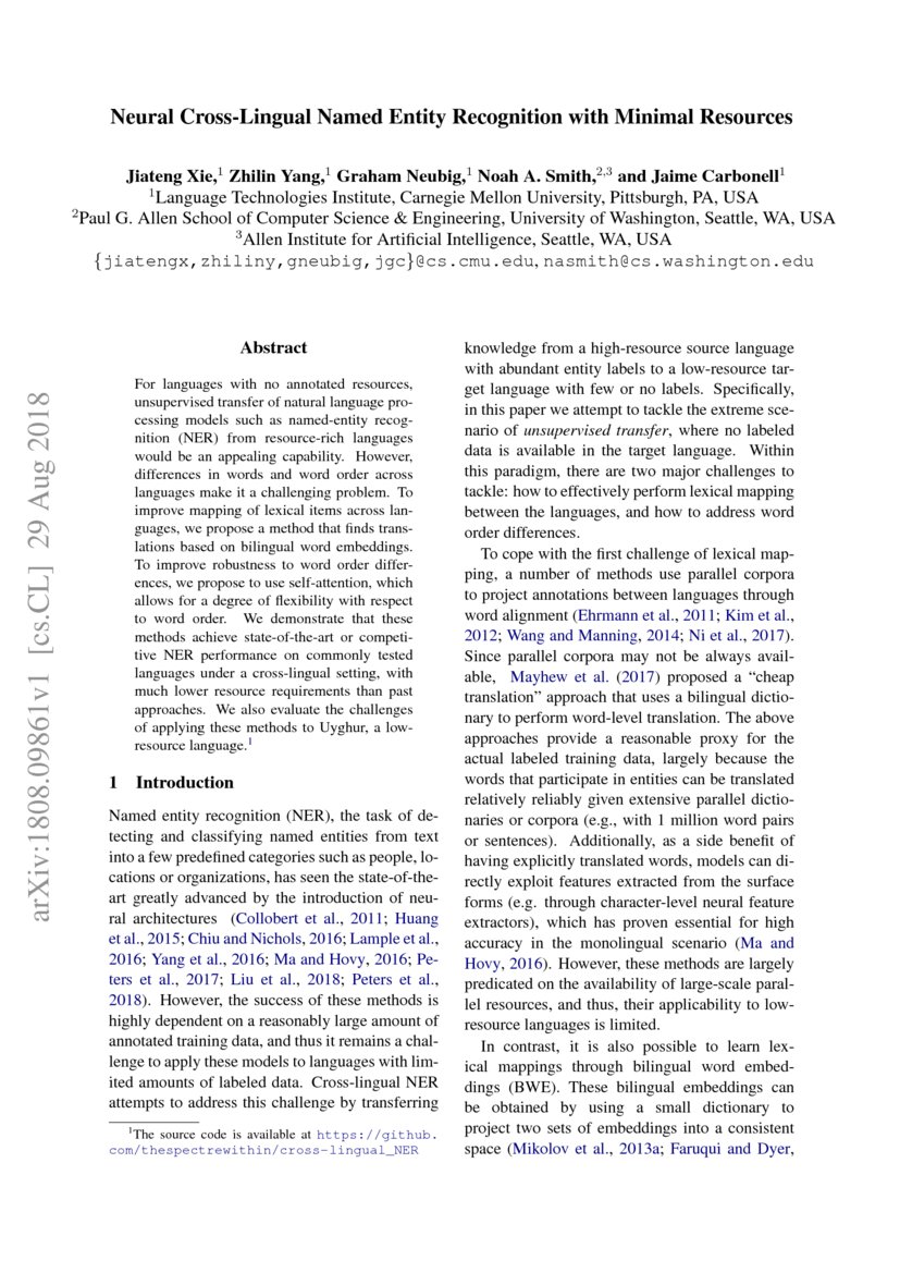 Neural Cross-Lingual Named Entity Recognition with Minimal Resources | DeepAI