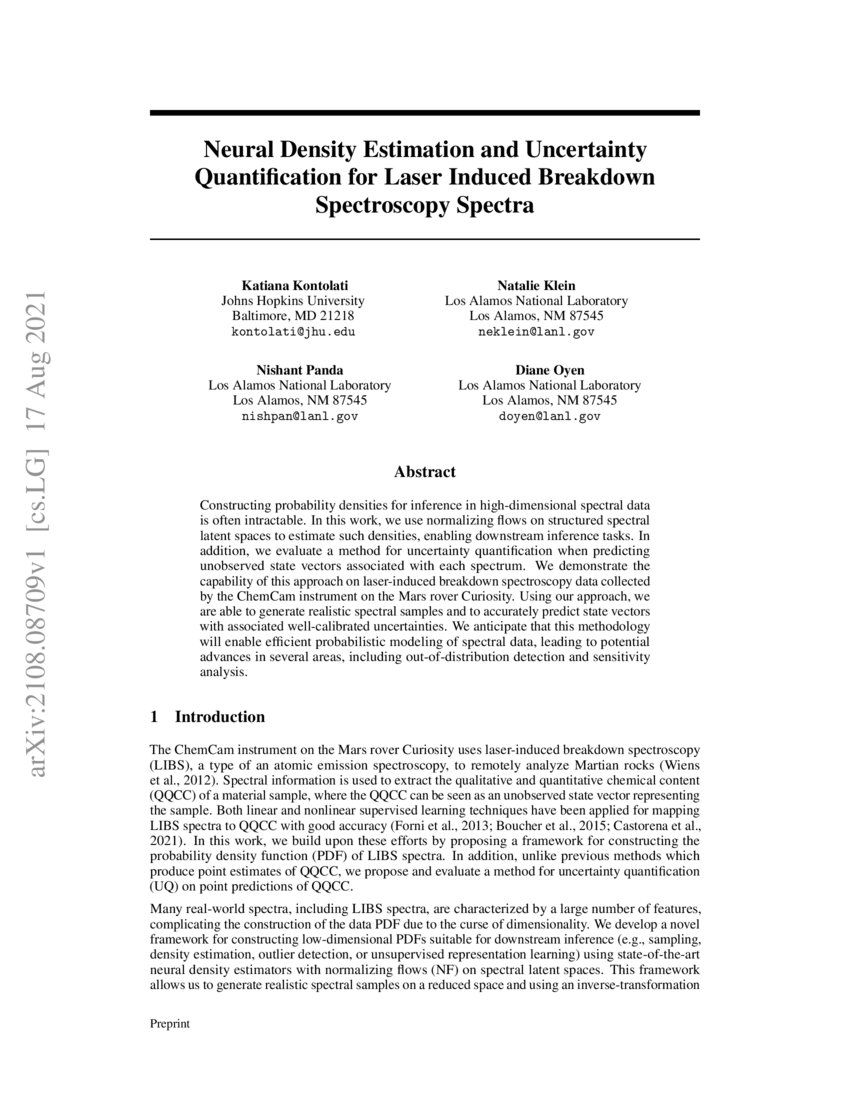 Neural density estimation and uncertainty quantification for laser induced breakdown ...