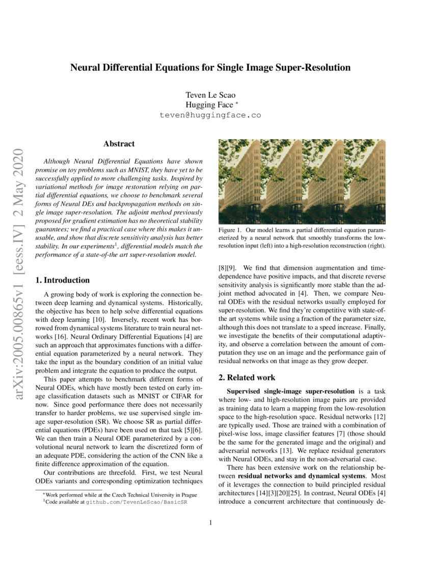 Neural Differential Equations for Single Image Super-resolution | DeepAI
