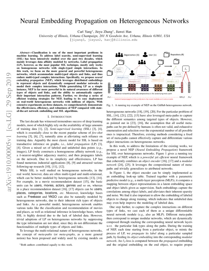 Neural Embedding Propagation On Heterogeneous Networks Deepai