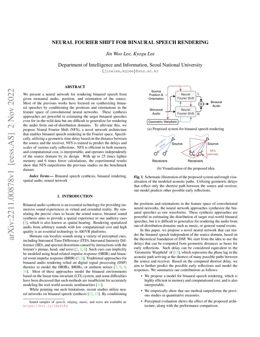 Neural Fourier Shift For Binaural Speech Rendering Deepai