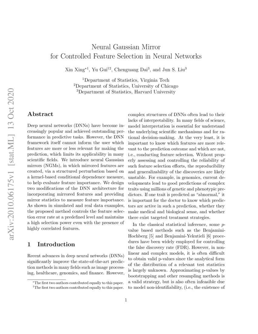 Neural Gaussian Mirror For Controlled Feature Selection In Neural Networks Deepai