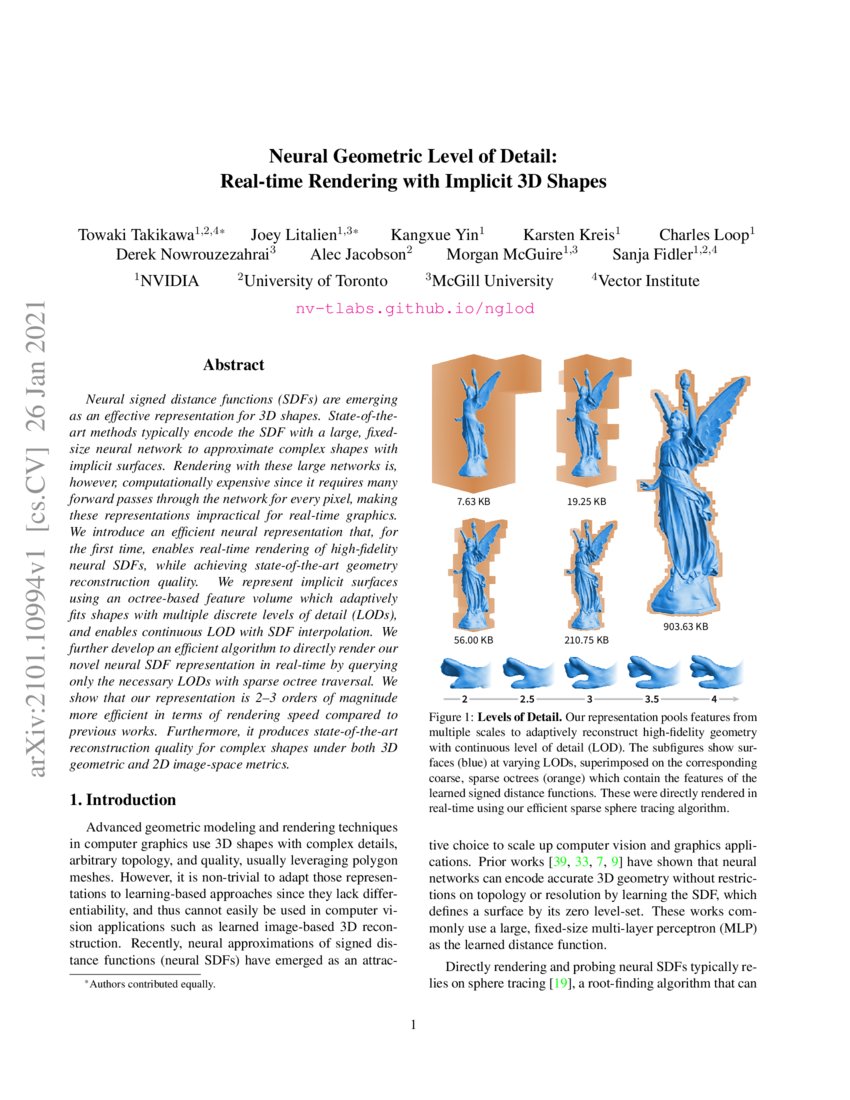 Neural Geometric Level of Detail: Real-time Rendering with Implicit 3D Shapes | DeepAI