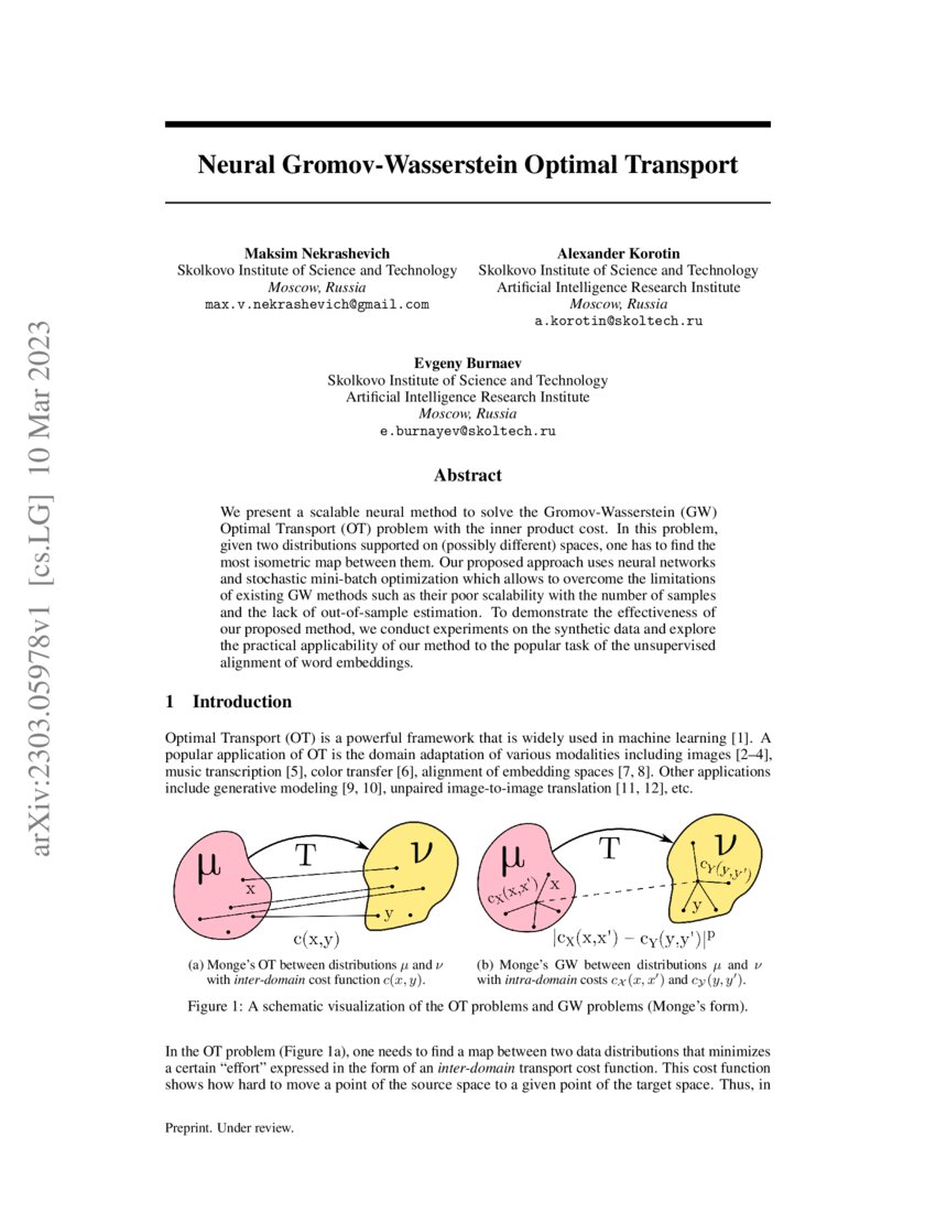 Neural Gromov-Wasserstein Optimal Transport | DeepAI Neural Gromov-Wasserstein Optimal Transport | DeepAI