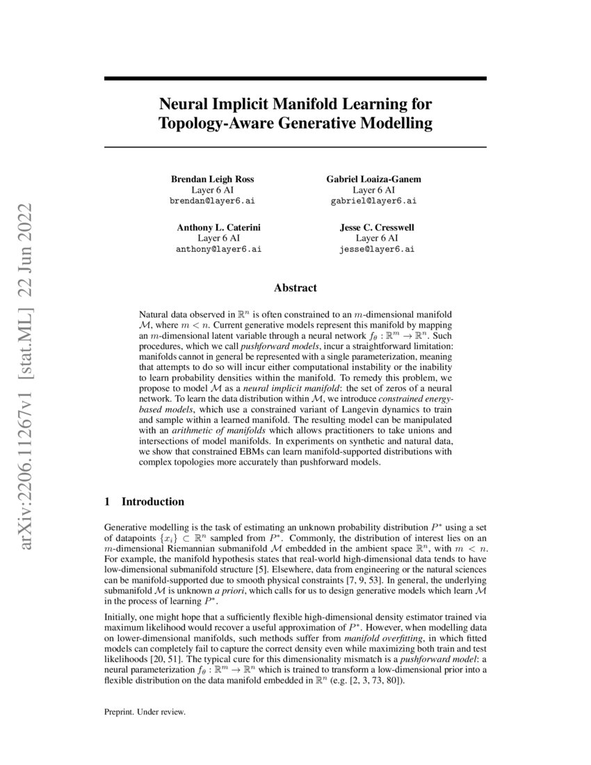 Neural Implicit Manifold Learning for Topology-Aware Generative Modelling | DeepAI