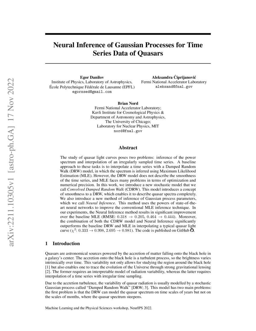 Neural Inference of Gaussian Processes for Time Series Data of Quasars | DeepAI