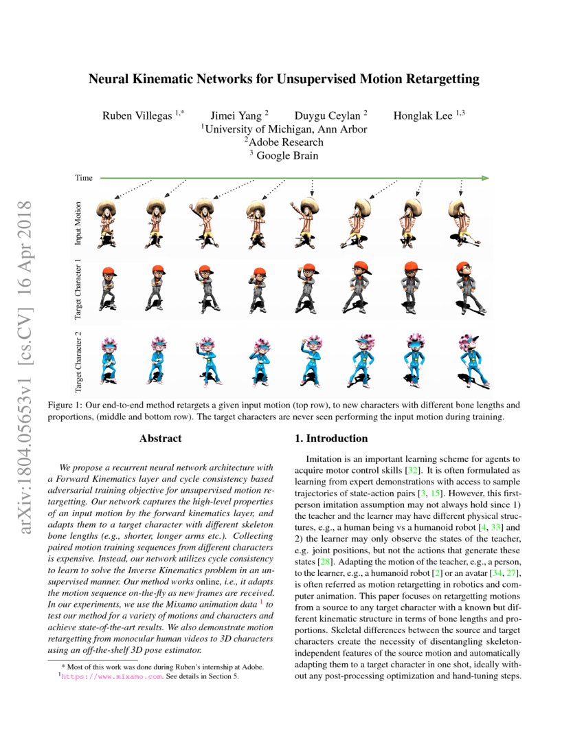 Neural Kinematic Networks for Unsupervised Motion Retargetting | DeepAI