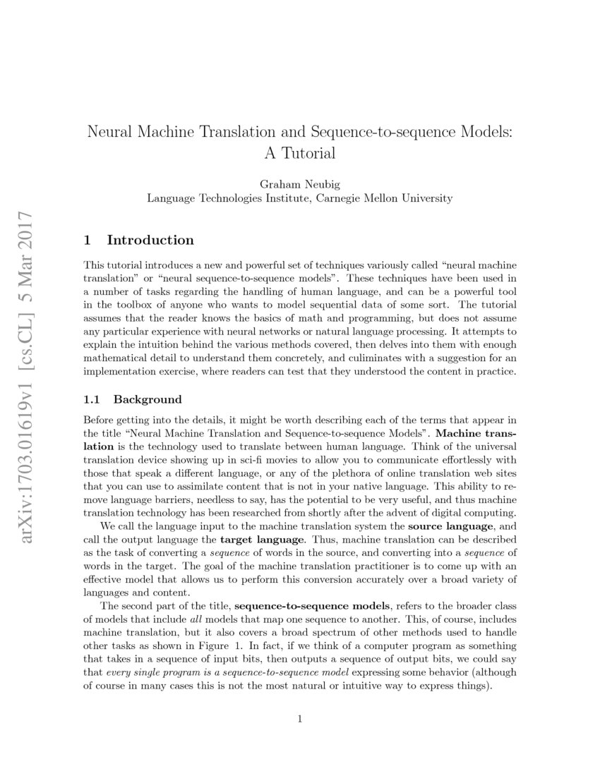Neural Machine Translation And Sequence To Sequence Models A Tutorial