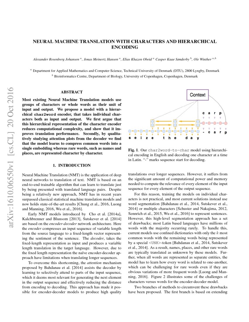 Neural Machine Translation With Characters And Hierarchical Encoding Deepai
