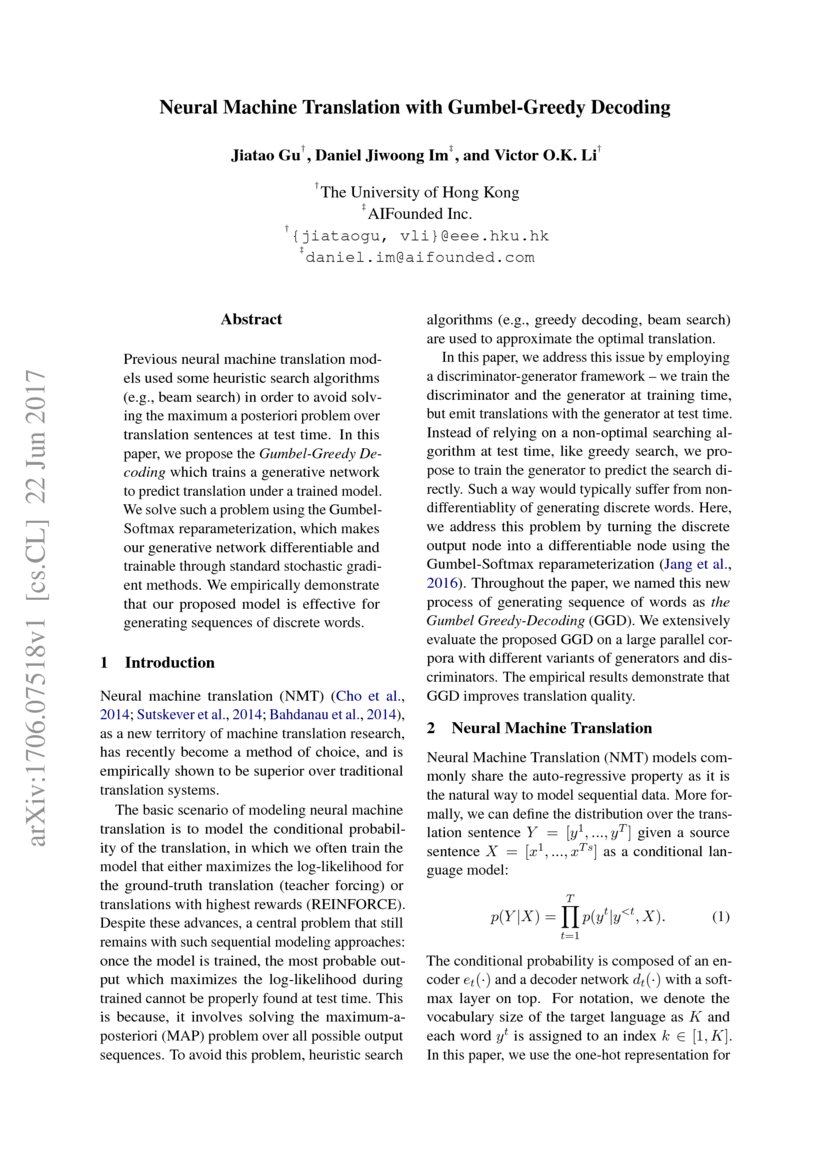 Neural Machine Translation with Gumbel-Greedy Decoding | DeepAI