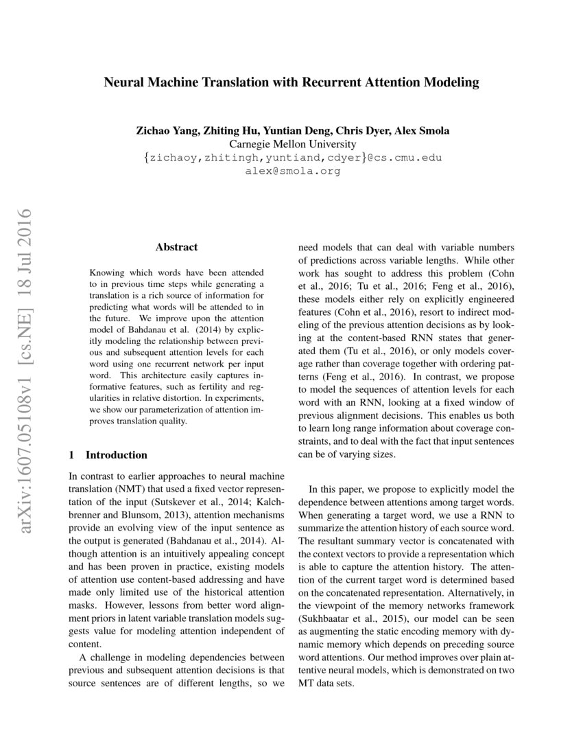 Neural Machine Translation with Recurrent Attention Modeling | DeepAI