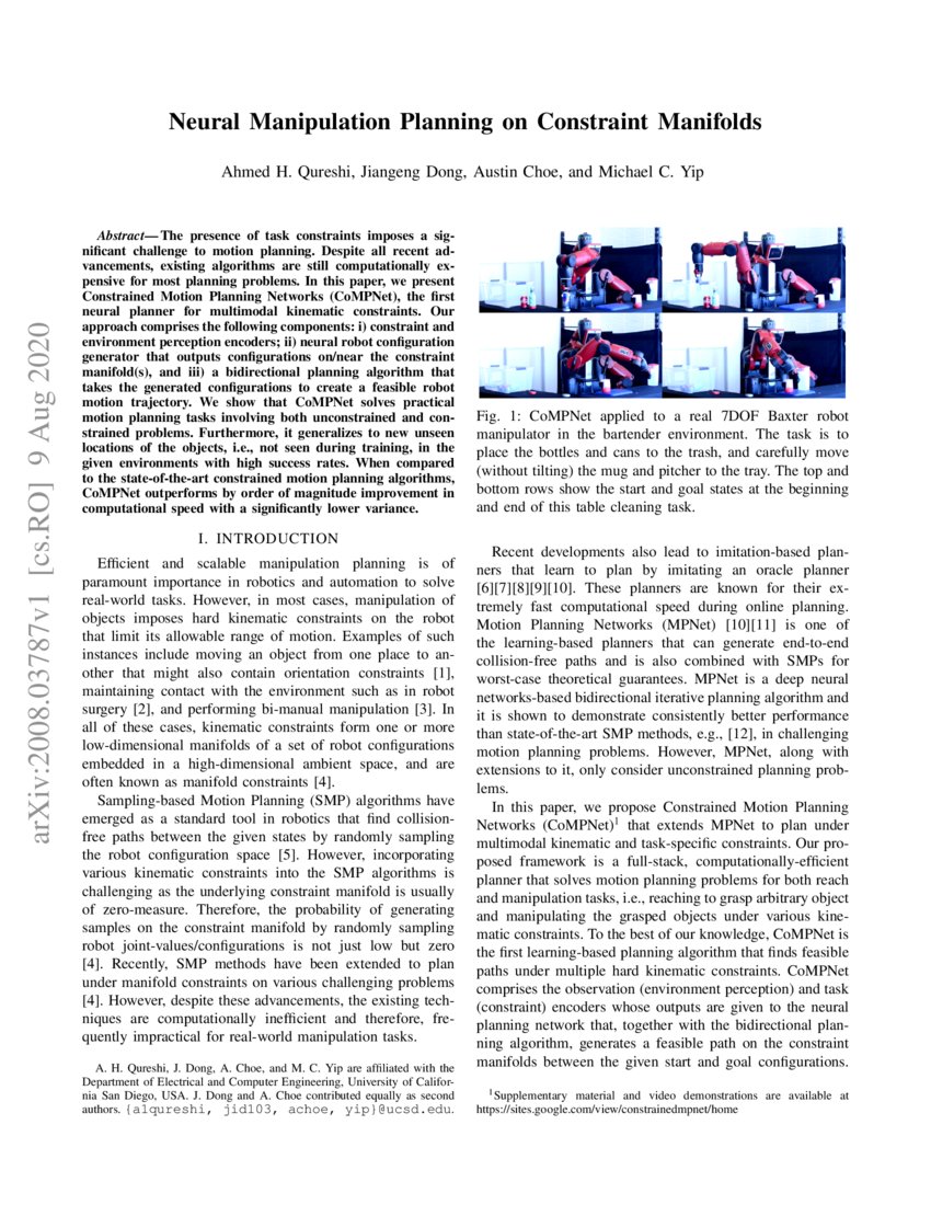 Neural Manipulation Planning on Constraint Manifolds | DeepAI