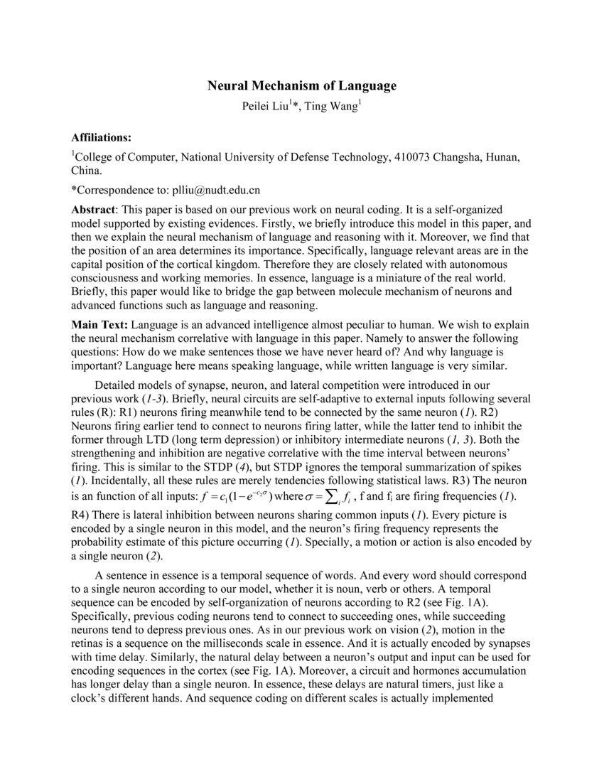 Neural Mechanism of Language | DeepAI