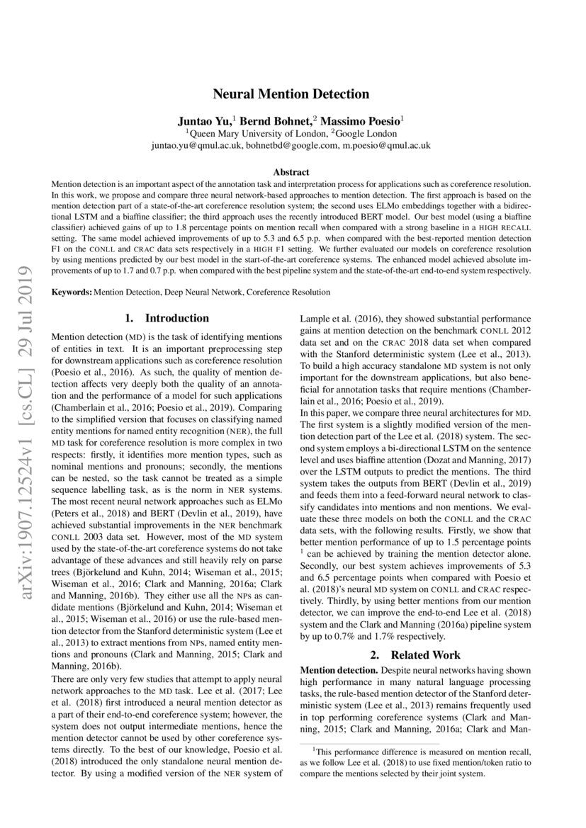 Neural Mention Detection | DeepAI