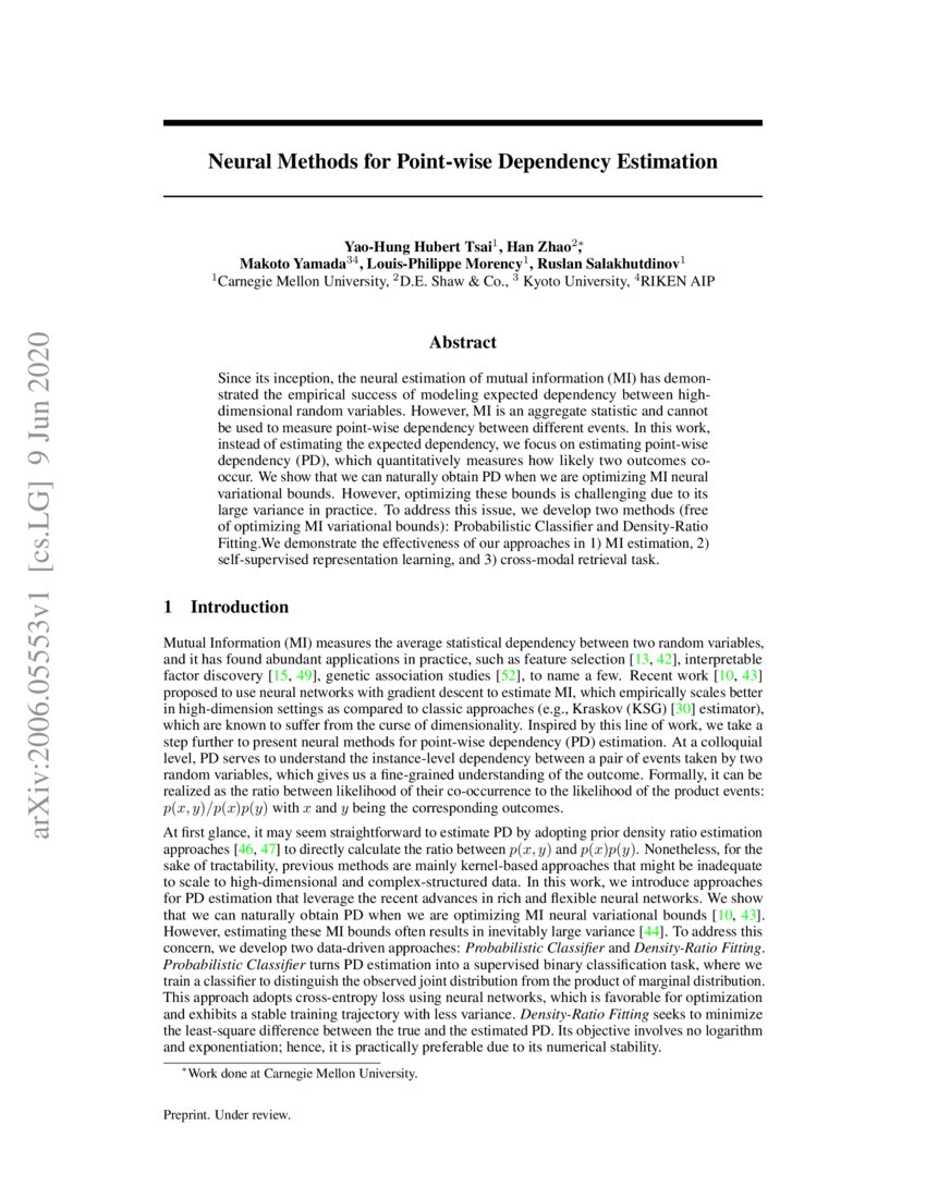Neural Methods for Point-wise Dependency Estimation | DeepAI