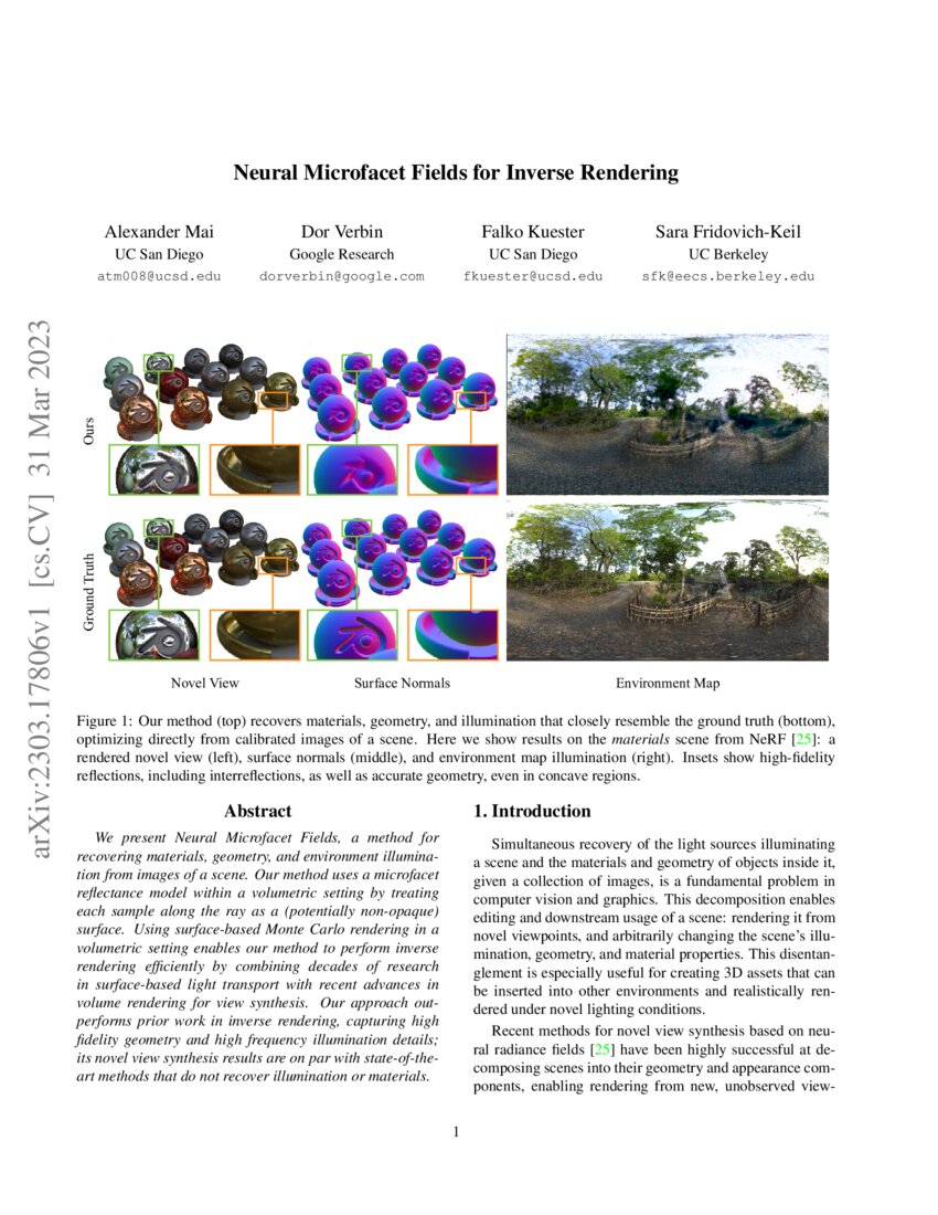Neural Microfacet Fields for Inverse Rendering | DeepAI