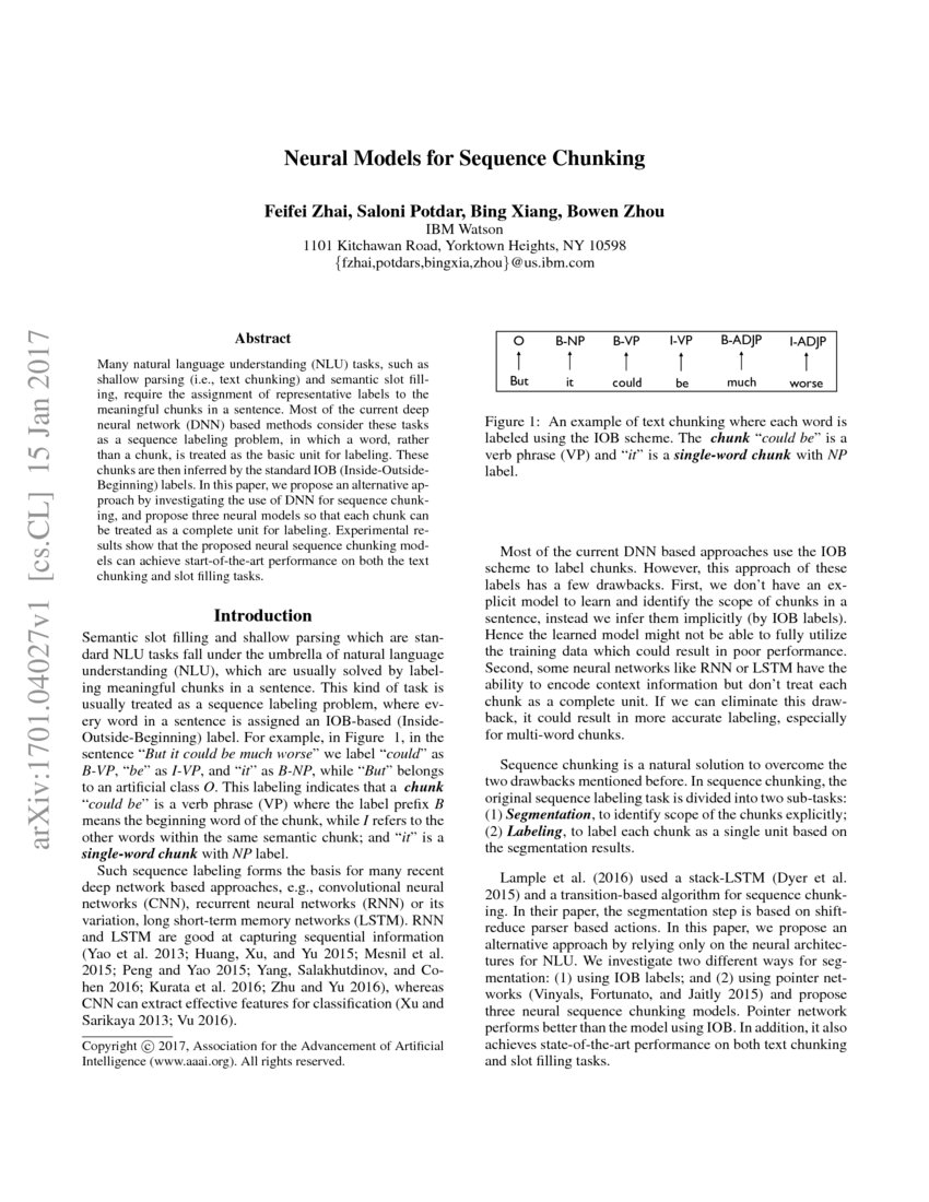 Neural Models for Sequence Chunking | DeepAI