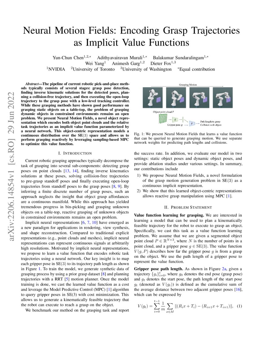 Neural Motion Fields Encoding Grasp Trajectories As Implicit Value Functions Deepai 4908