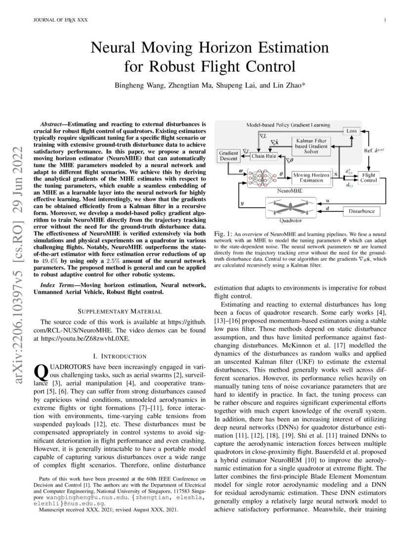 Neural Moving Horizon Estimation For Robust Flight Control Deepai