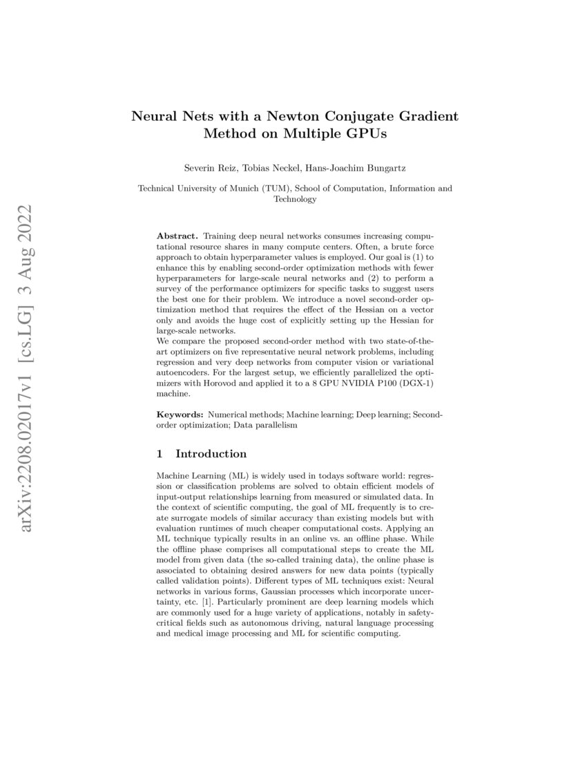 Neural Nets With A Newton Conjugate Gradient Method On Multiple Gpus