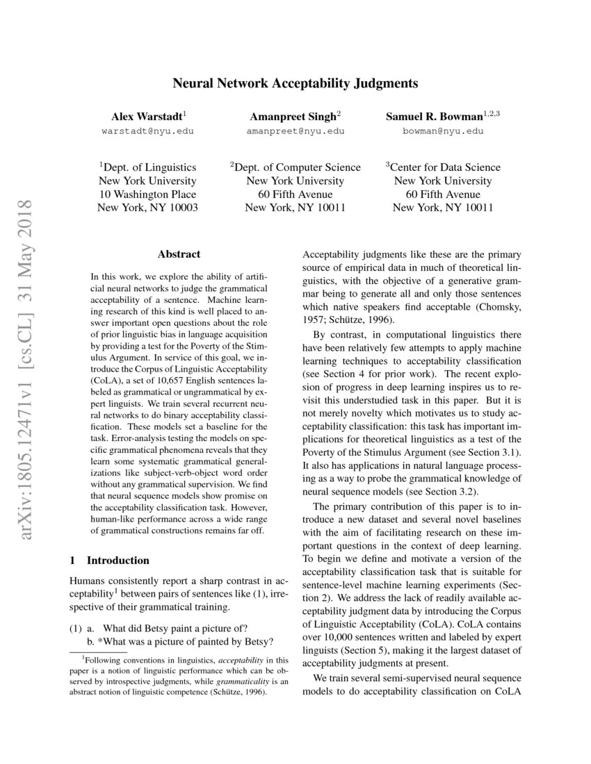 Neural Network Acceptability Judgments | DeepAI