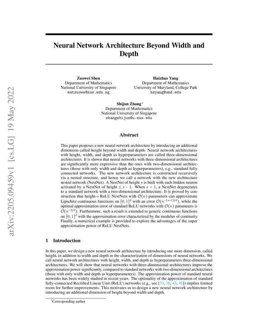 Neural Network Architecture Beyond Width and Depth | DeepAI